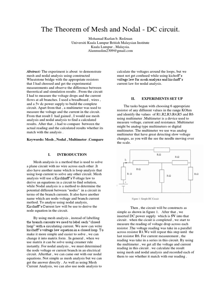 The Theorem of Mesh and Nodal - DC Circuit.: Abstract: The Experiment ...