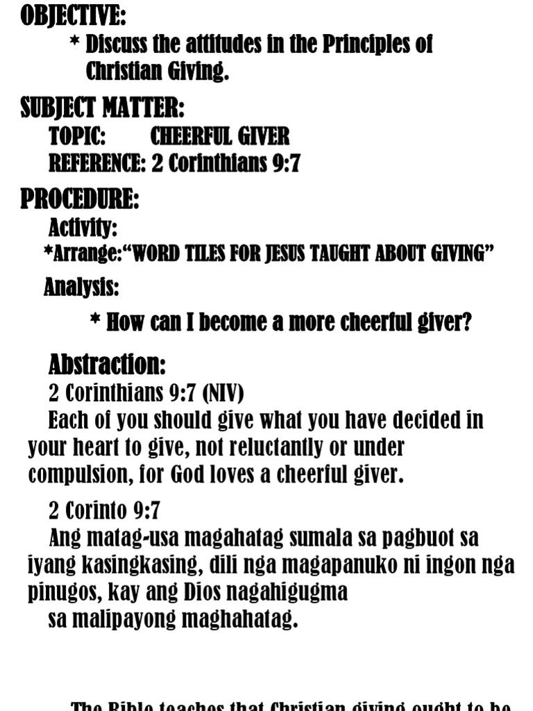 Principles of Cheerful Christian Giving | PDF