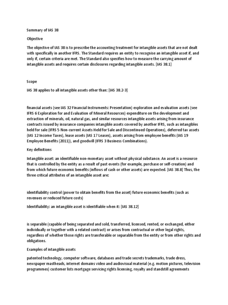Summary of IAS 38 | PDF | Intangible Asset | International Financial Reporting Standards