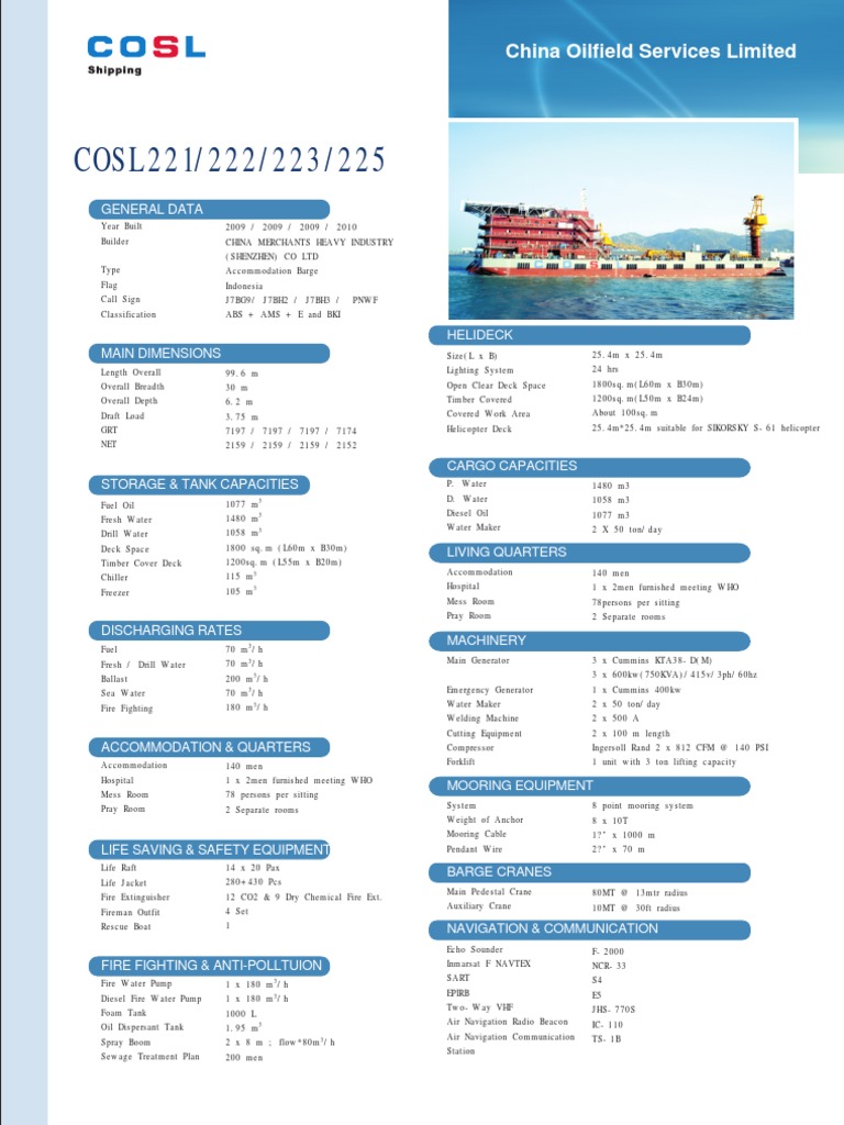 COSL 221/222/223/225: China Oilfield Services Limited | PDF | Water ...