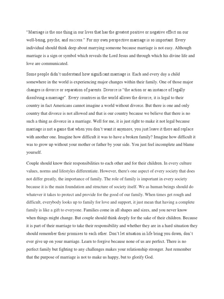 Reflection Paper About Marriage | PDF | Family | Marriage