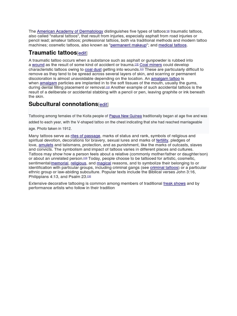 Traumatic Tattoos: American Academy of Dermatology | PDF