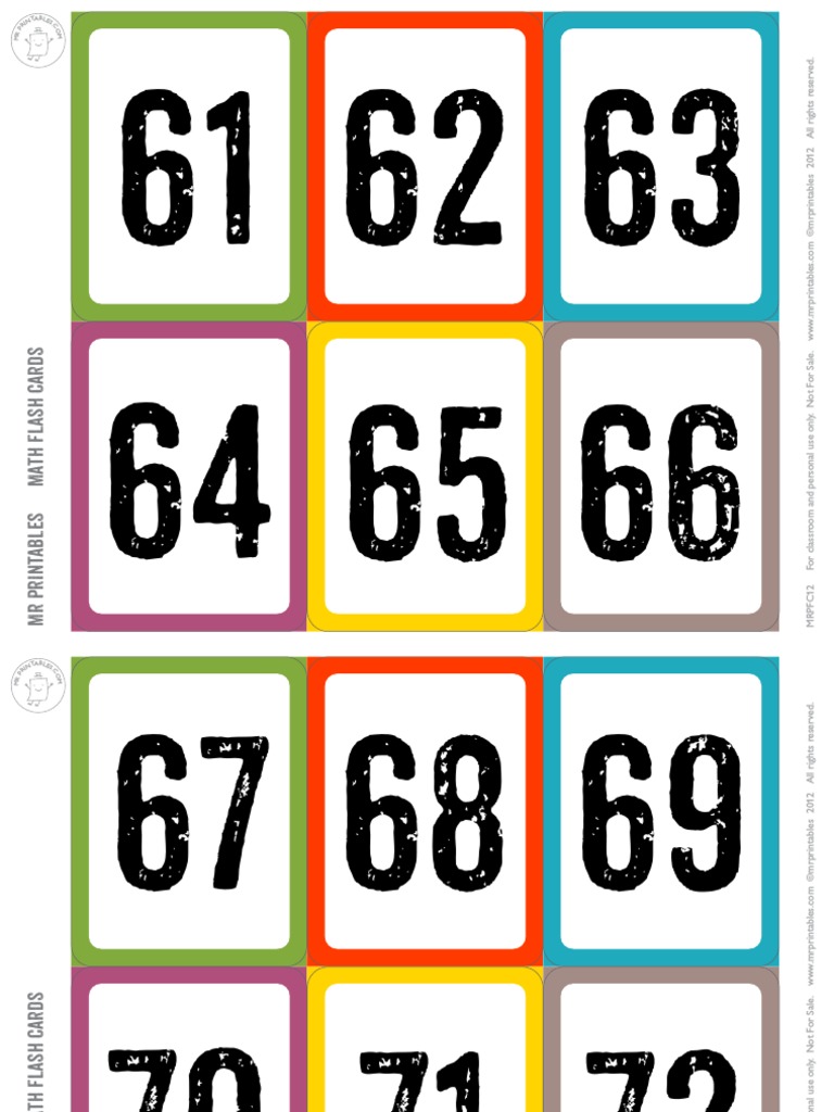 Mrprintables Math Flash Cards Number61 100 LTR PDF | PDF