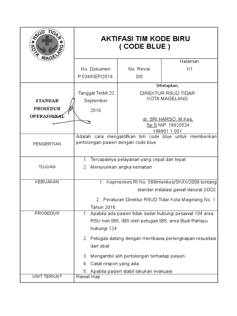 Spo Code Blue Rs Tidar Magelang | PDF