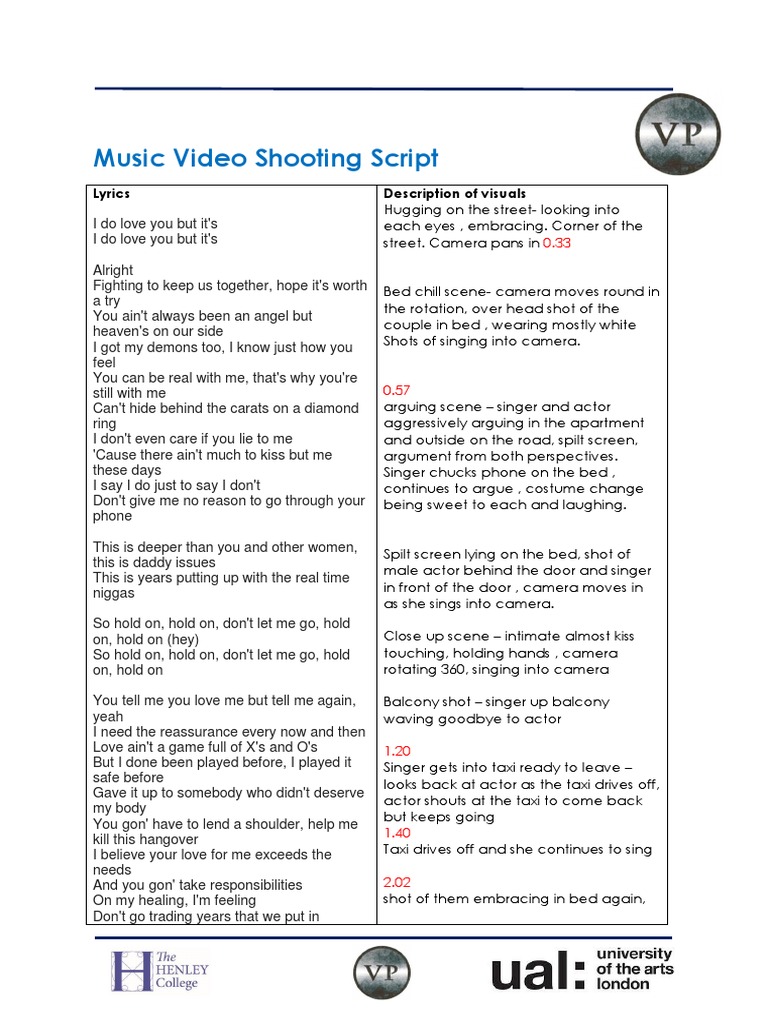 Shooting Script For Music Video | PDF