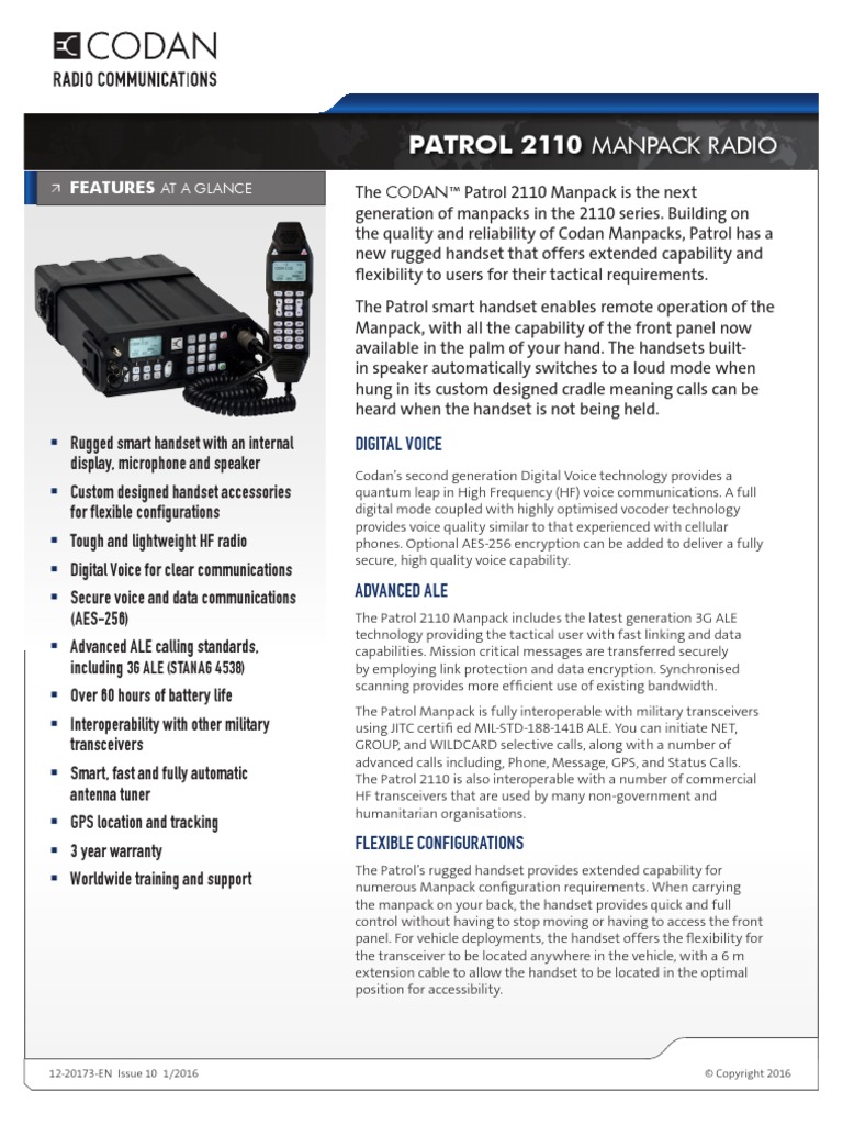 Codan Patrol 2110 Manpack Radio | PDF | Modem | Bit Rate