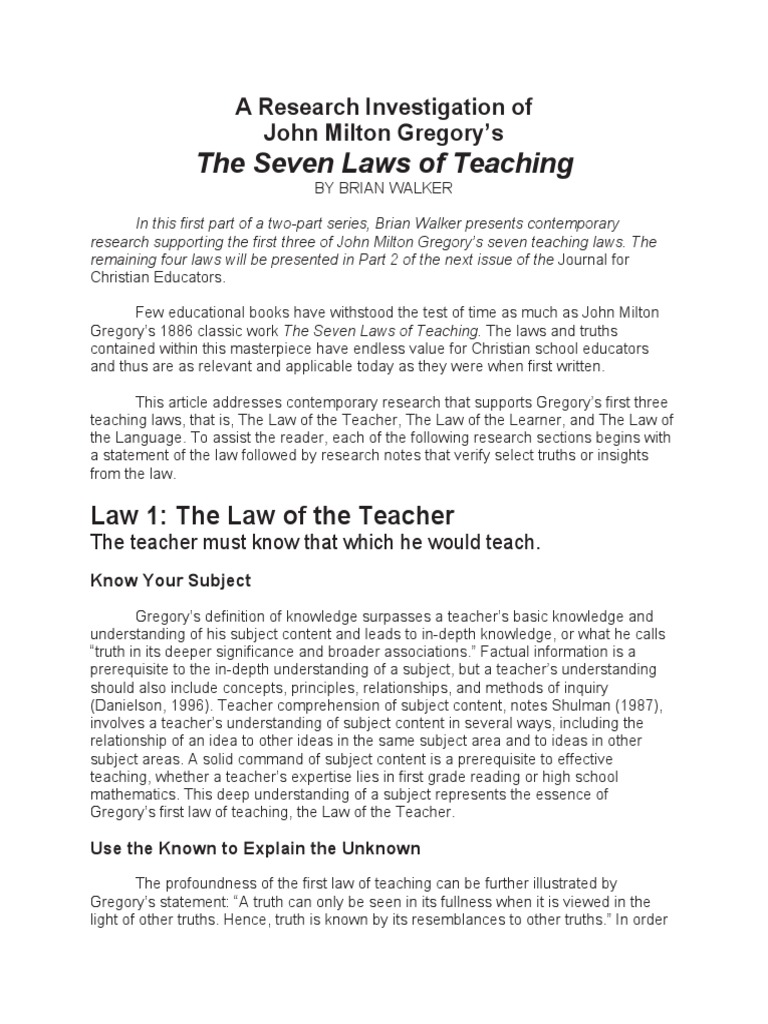 A Research Investigation of John Milton Gregorys The Seven Laws of ...