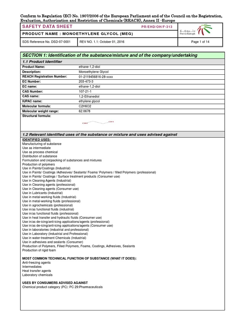 Monoethylene Glycol (Meg) | PDF | Toxicity | Personal Protective Equipment