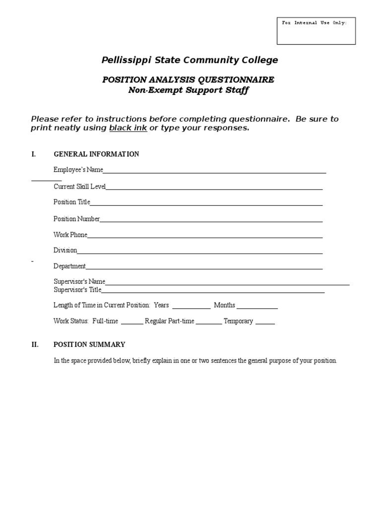 Pellissippi State Community College Position Analysis Questionnaire ...
