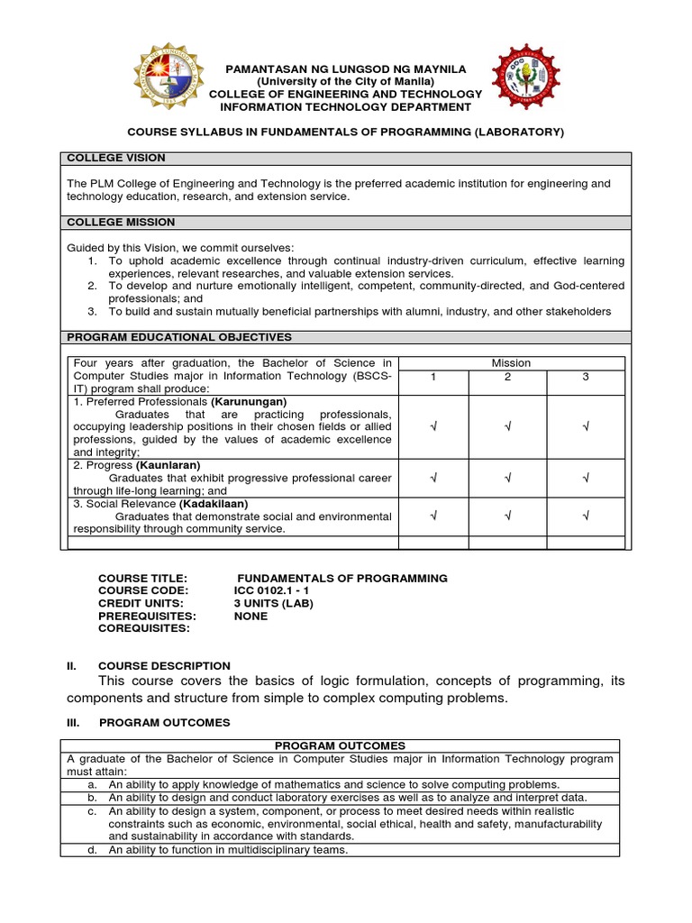 ICC 0102.1 - 1 (Fundamentals of Programming - LAB) | PDF | C (Programming Language) | C++