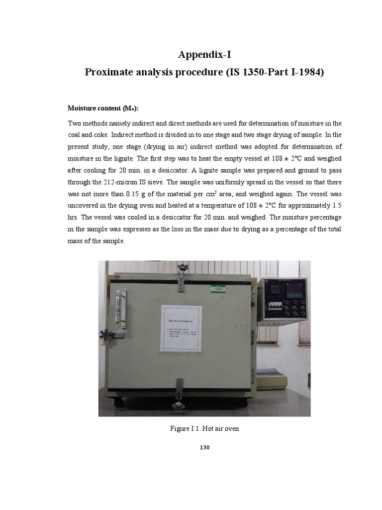 18 Appendix I Proximate Analysis | PDF | Coke (Fuel) | Chemistry