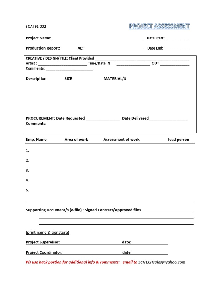 Project Assessment Form SOAI 91 | PDF