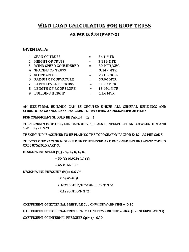 Wind Load Calculation For Roof Truss | Download Free PDF | Meteorology ...