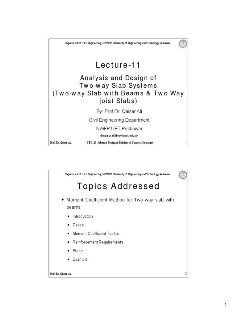 Lecture - 11 Analysis and Design of Two-Way Slab Systems (Two-Way Slab ...