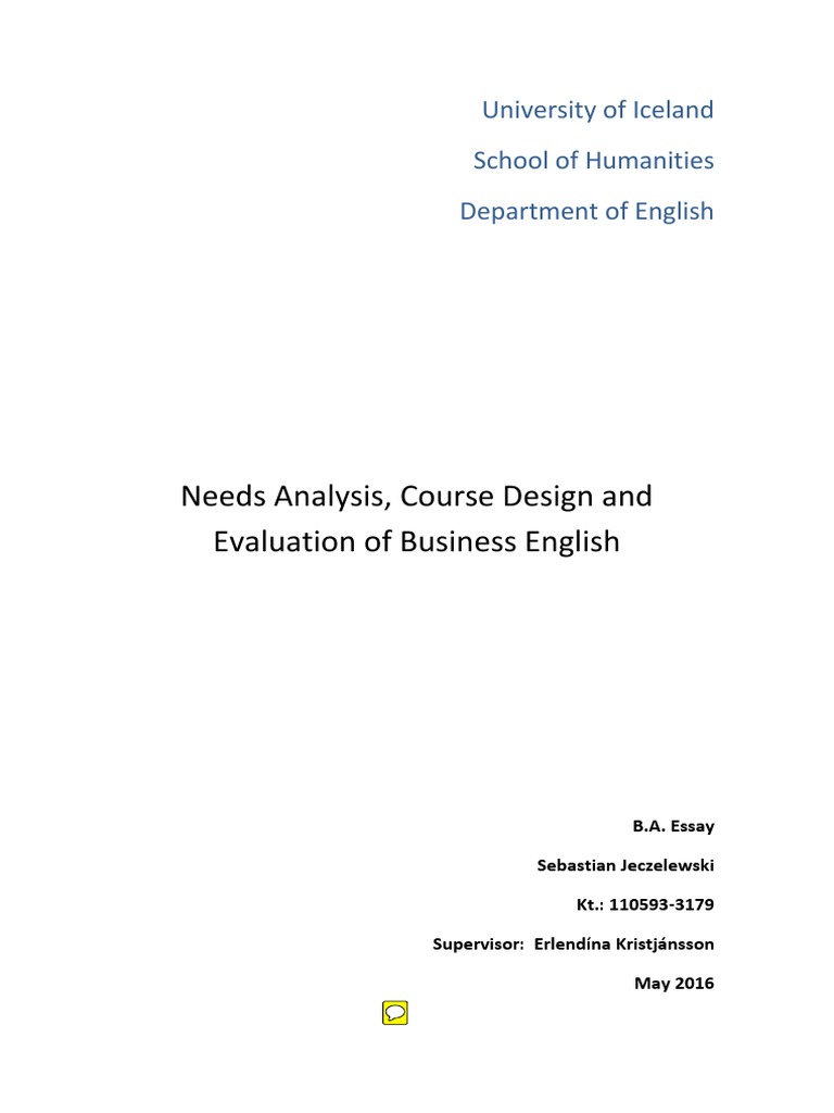Needs Analysis, Course Design and Evaluation of Business English PDF ...