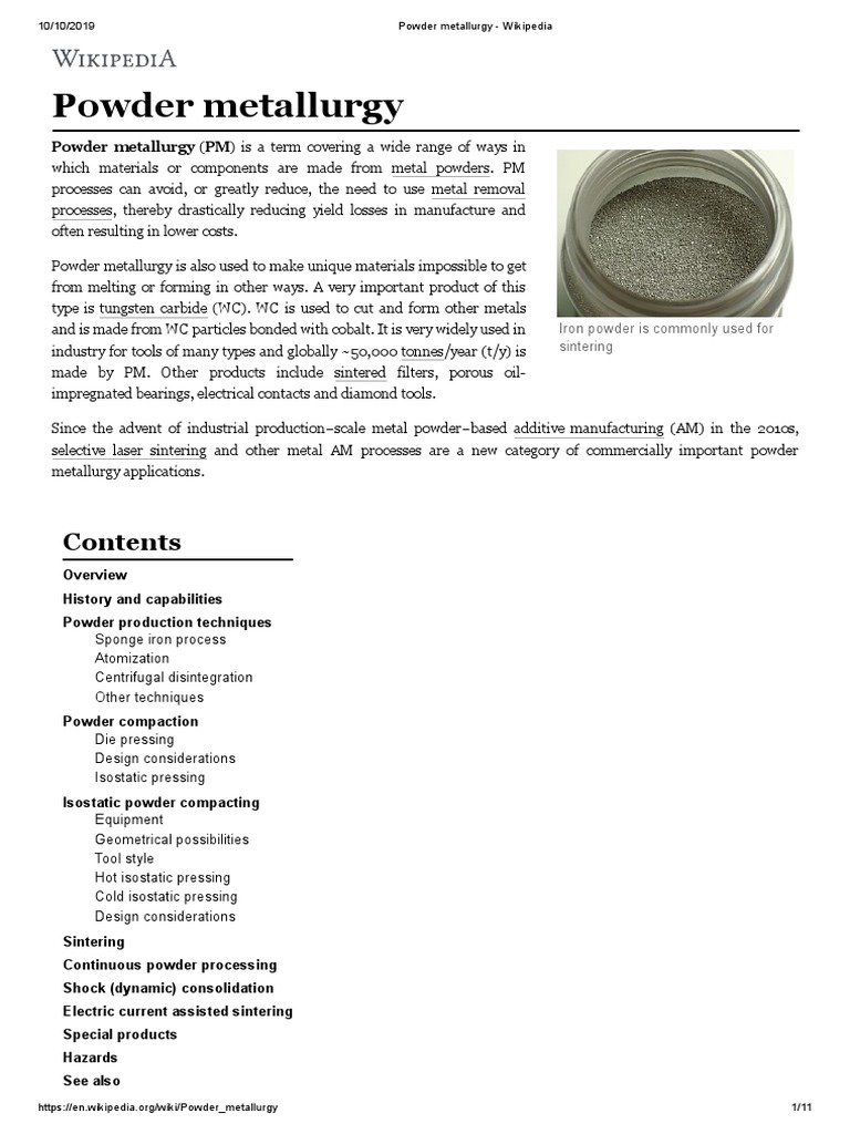 Powder Metallurgy Wik | PDF | Sintering | Extrusion