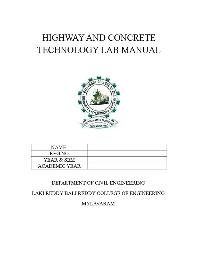 Highway and Concrete Lab Manual | PDF | Concrete | Weight