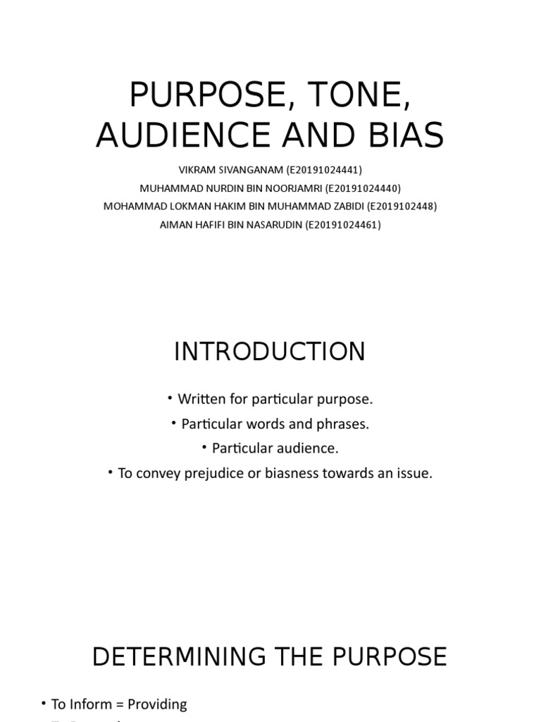Purpose, Tone, Audience and Bias | PDF