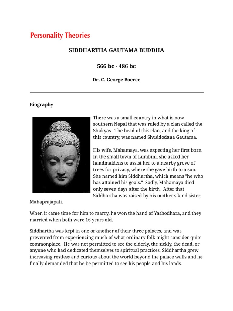 Siddhartha Gautama Buddha 566 BC - 486 BC: Dr. C. George Boeree | PDF ...