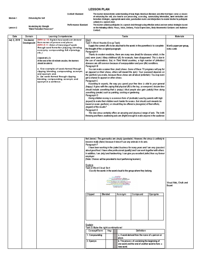 Lesson Plan in English 9 | PDF | Acronym | Word