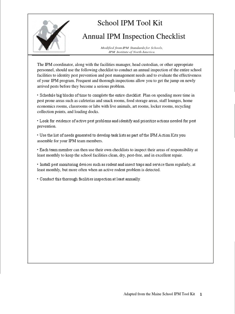School IPM Tool Kit Annual IPM Inspection Checklist: Modified For ...
