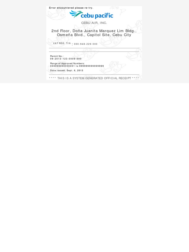 Cebu Air Official Receipt Details | PDF