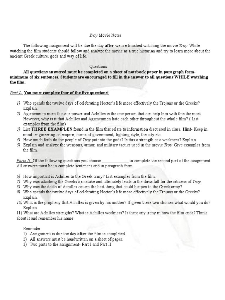 Troy Movie Notes | PDF | Achilles | Hector