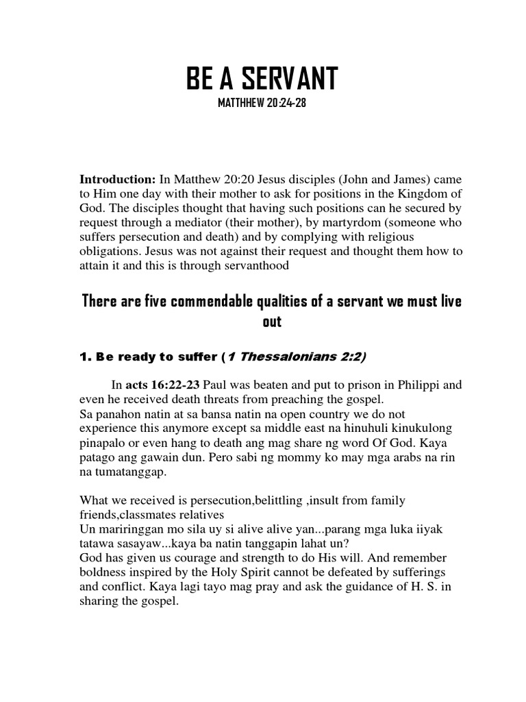 Be A Servant: There Are Five Commendable Qualities of A Servant We Must ...