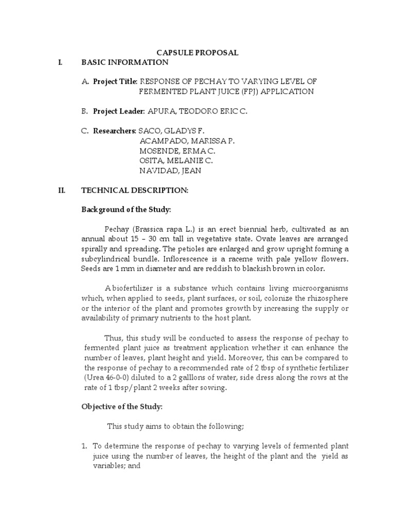 Capsule Proposal | PDF | Plants | Fertilizer