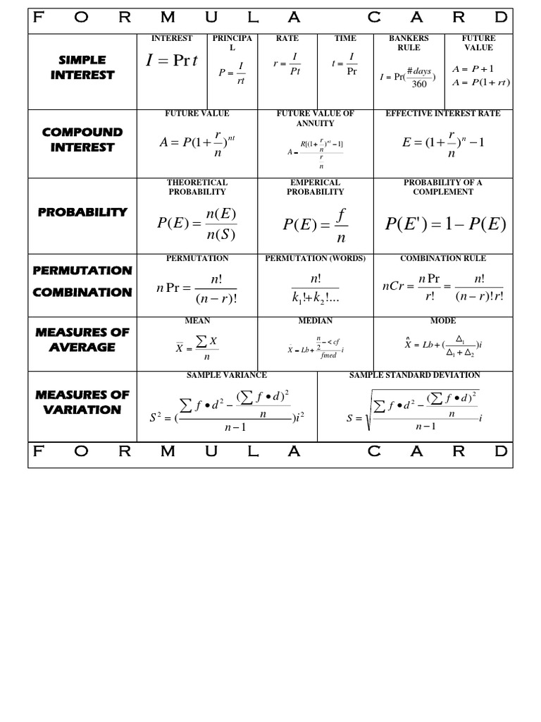 Financial Formulas & Probability Guide | PDF | Mean | Mode (Statistics)