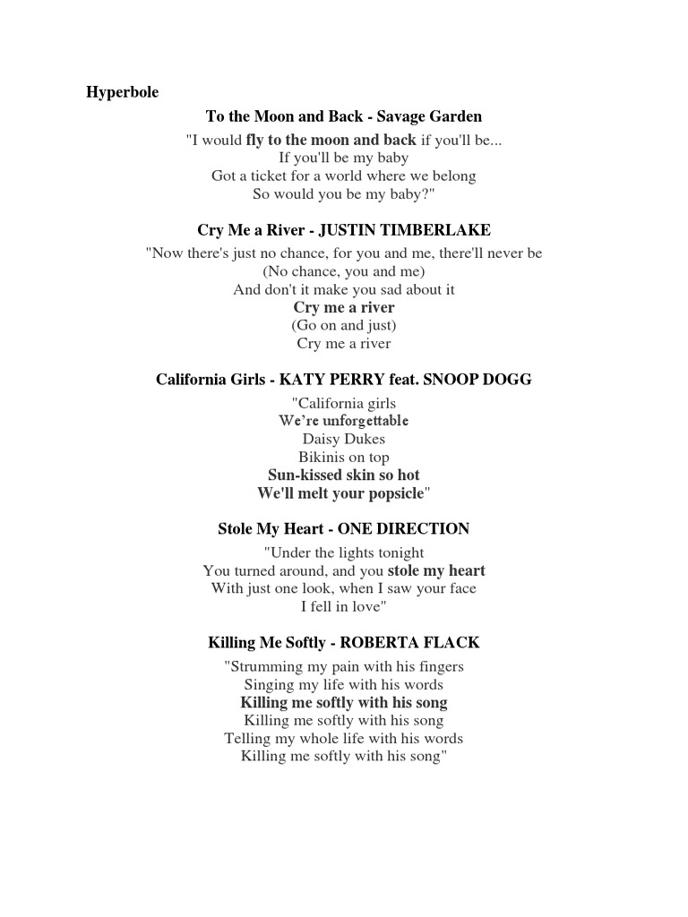 Hyperbole and Litotes in Lyrics | PDF