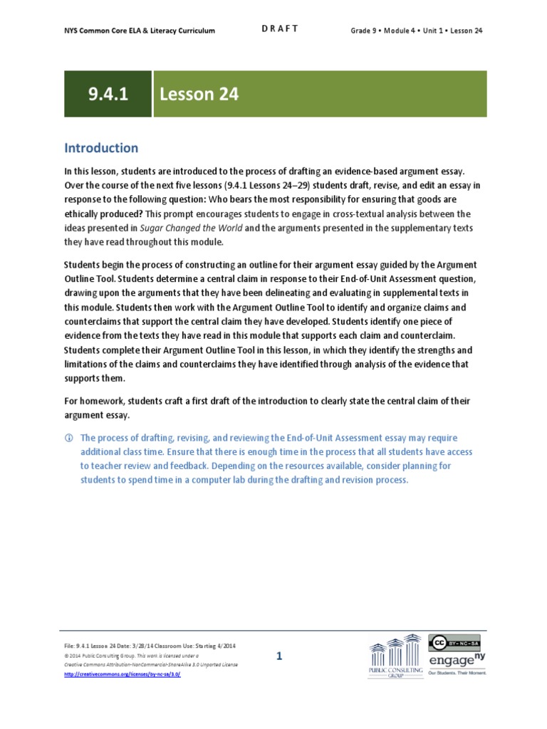 9.4.1 Lesson 24: NYS Common Core ELA & Literacy Curriculum | PDF ...