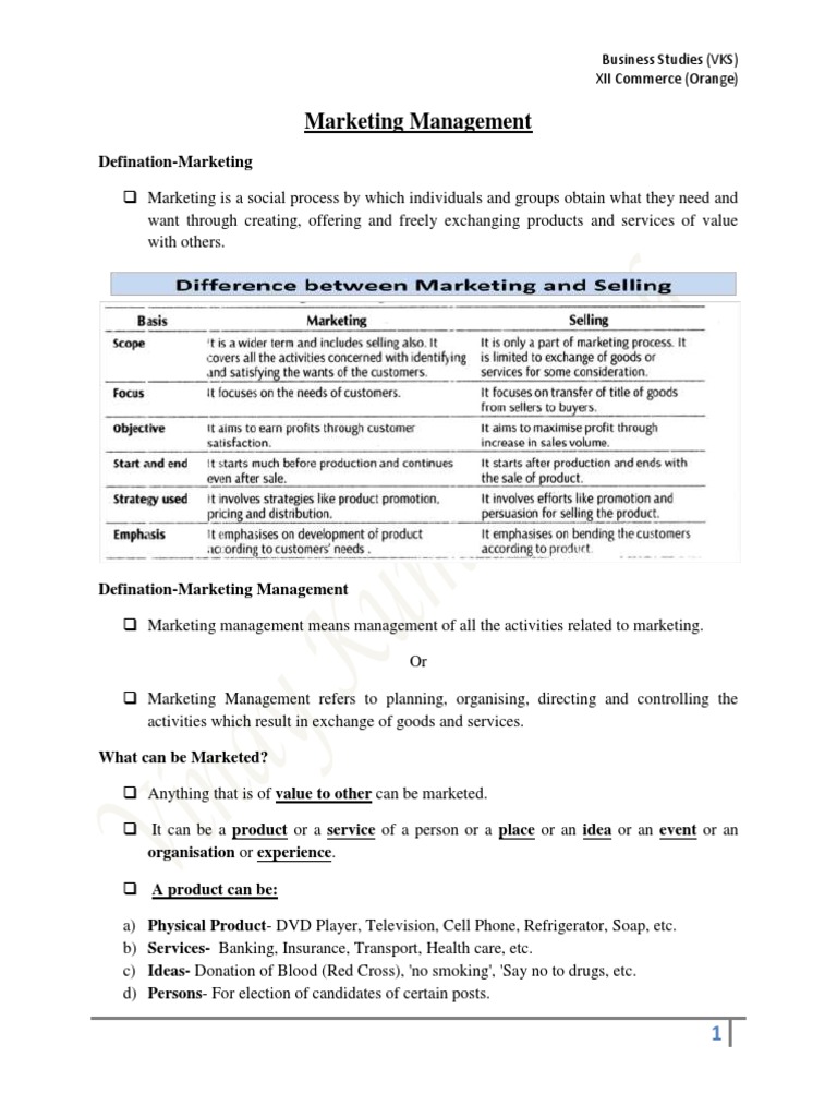 Marketing Management Class 12 BST | PDF | Promotion (Marketing) | Sales