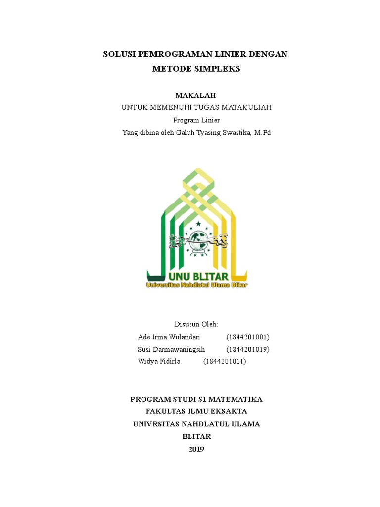 Solusi Pemrograman Linier Dengan Metode Simpleks | PDF