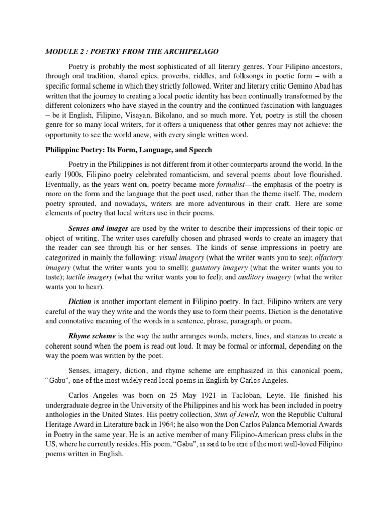 MODULE 2 Philippine Poetry | PDF | Poetry | Writers