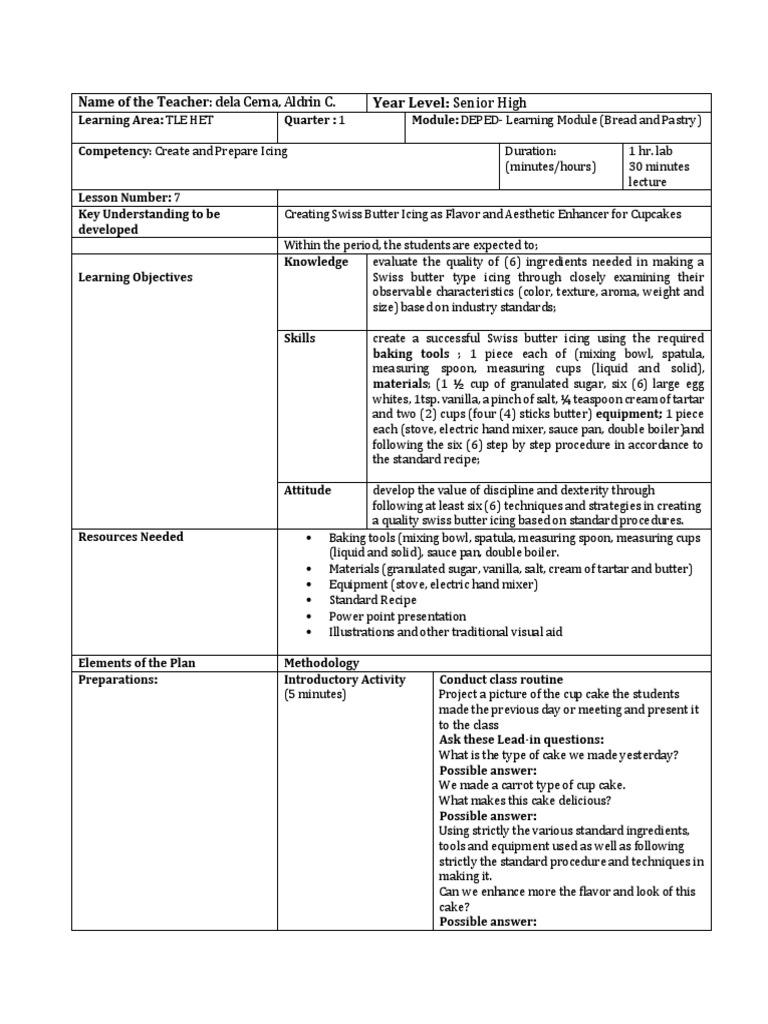 Lesson Plan For Demo | PDF | Cakes | Icing (Food)