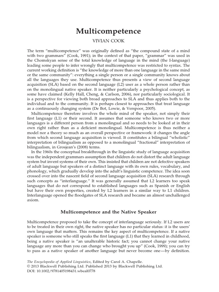 2012 Cook Multicompetence | PDF | Second Language Acquisition | Second Language