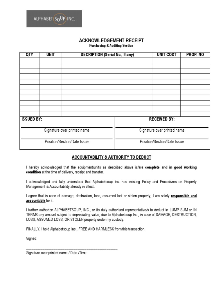 Acknowledging Receipt and Accountability for Company Assets | PDF