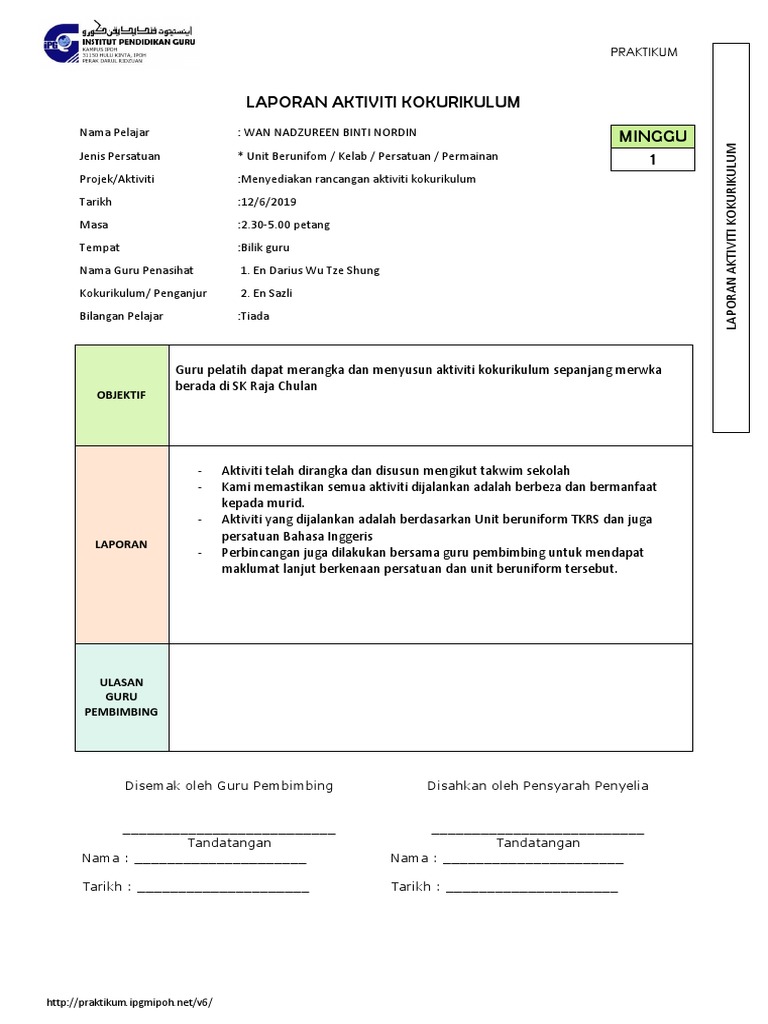 Laporan Aktiviti Kokurikulum M1 | PDF