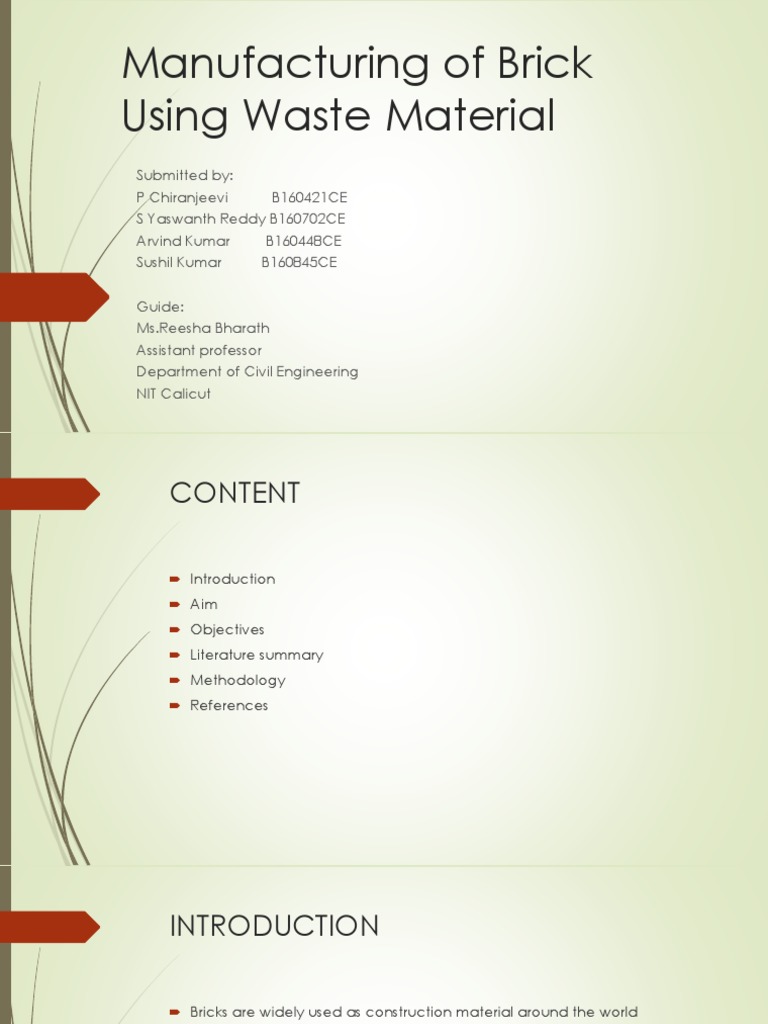 Manufacturing of Brick Using Waste Material | PDF | Brick | Cement