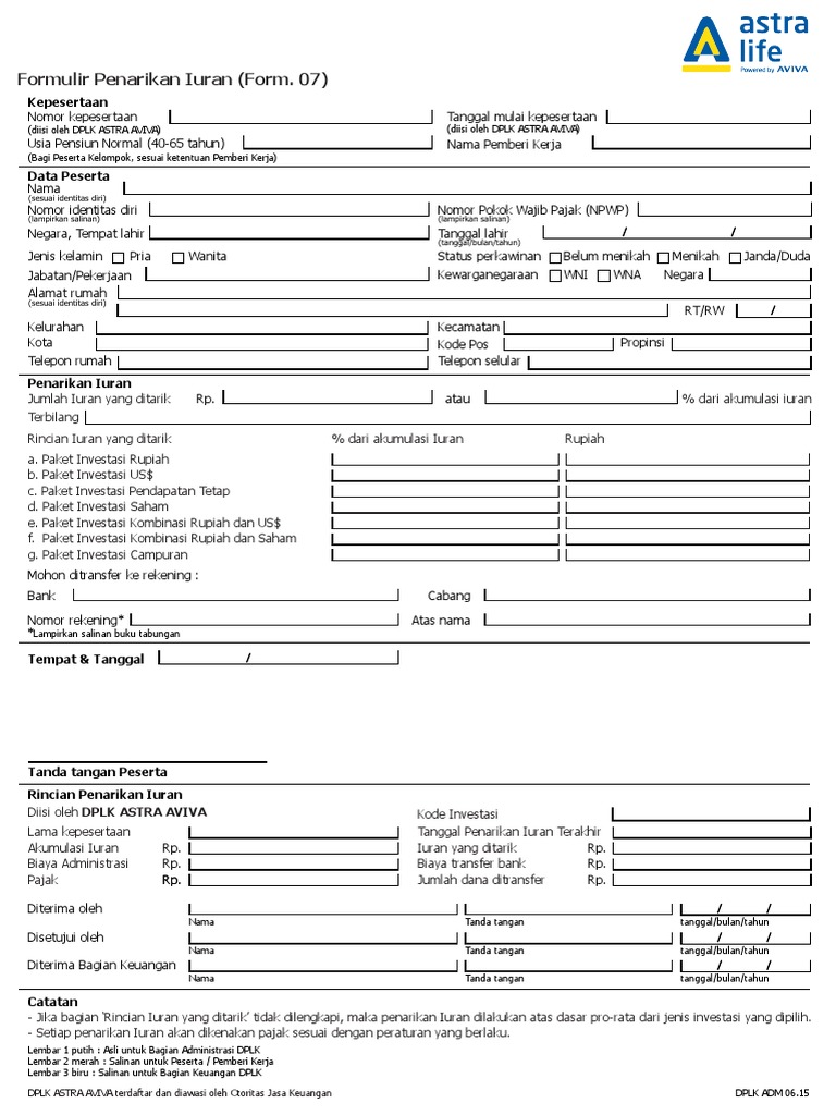 Brochure7019 Formulir Penarikan Iuran DPLK-07 PDF | PDF
