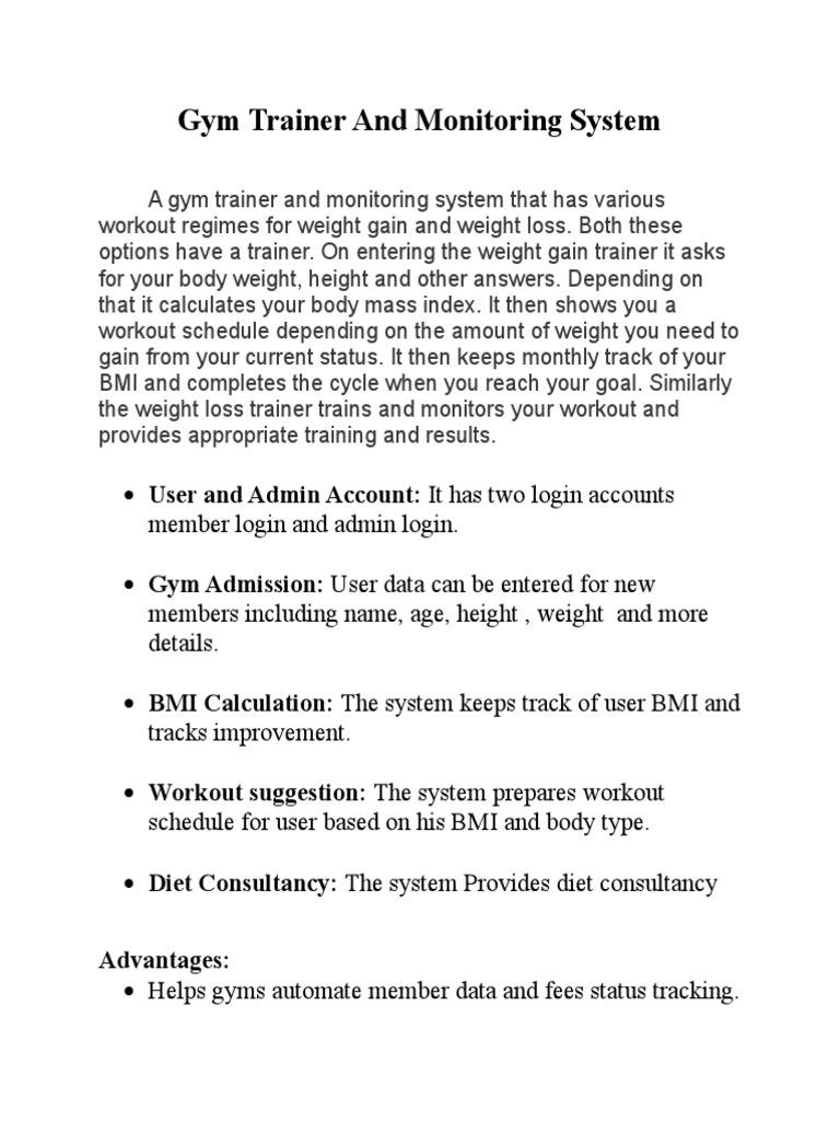 Gym Trainer and Monitoring System: Advantages | PDF