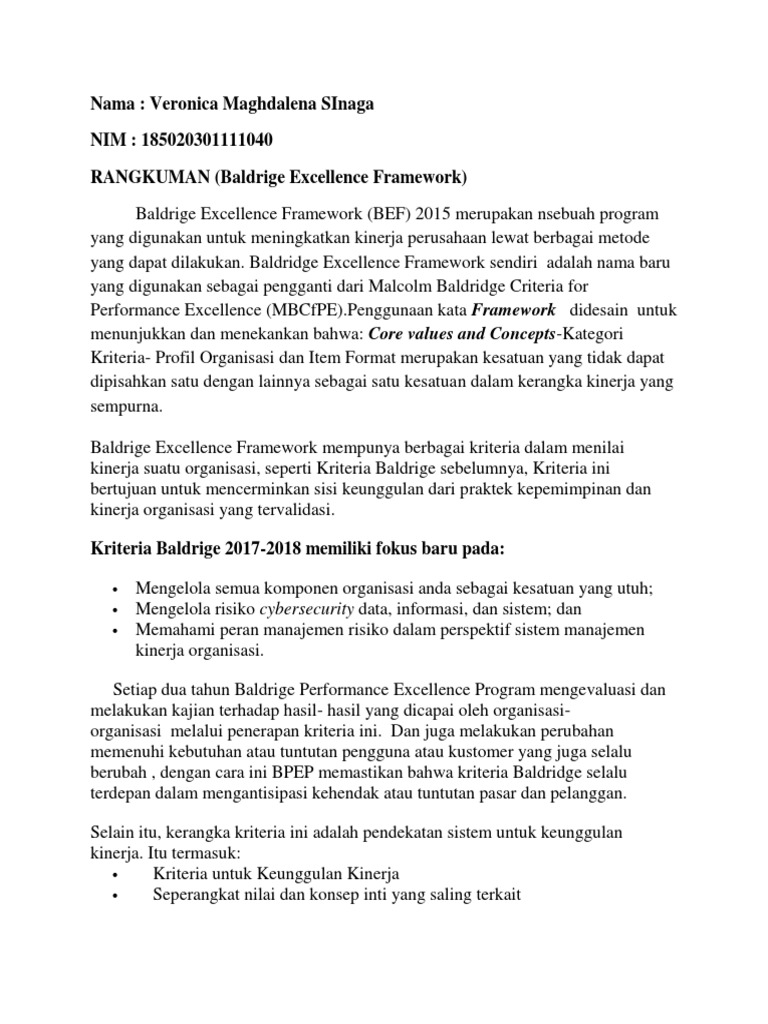 Baldrige Excellence Framework | PDF