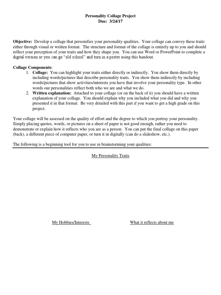 Personality Collage Project Guide | PDF