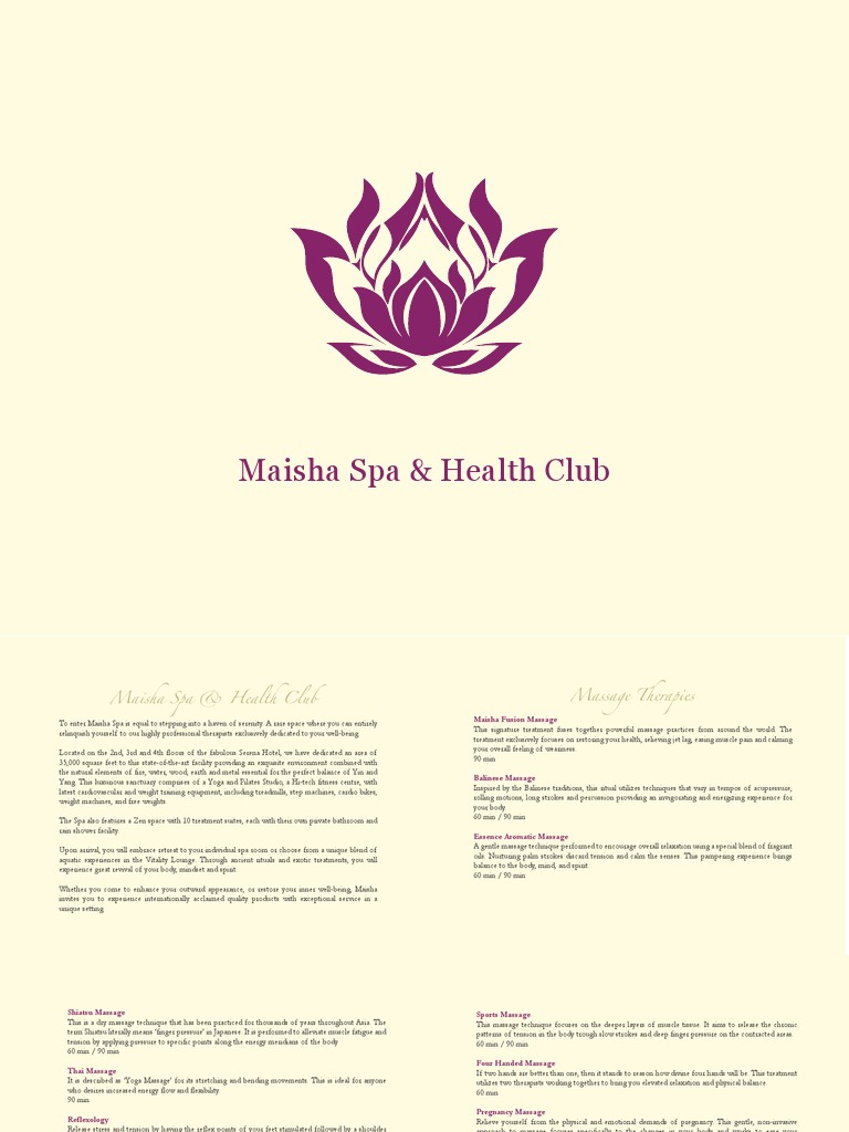 Maisha Spa & Health Club | PDF | Massage | Relaxation (Psychology)