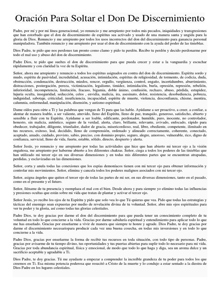 Oración para Soltar El Don de Discernimiento | PDF | Cristo (título) | Dios