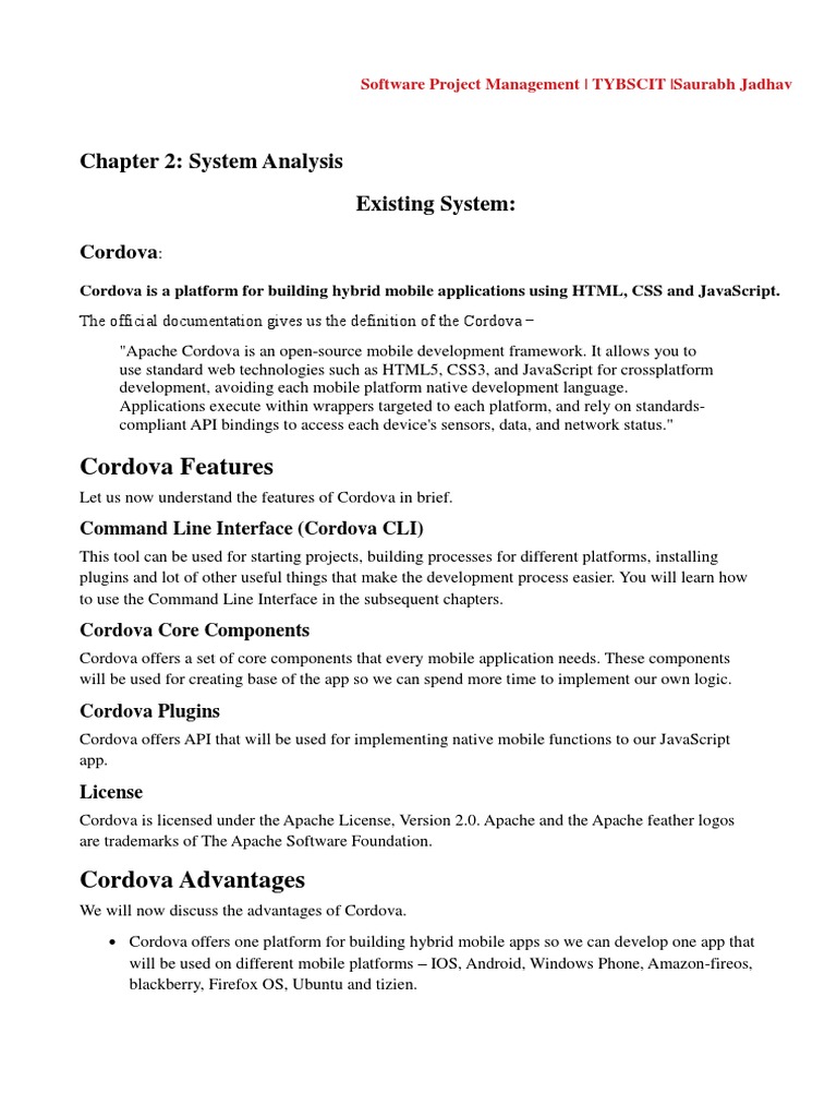 Cordova Features: Chapter 2: System Analysis Existing System | PDF ...