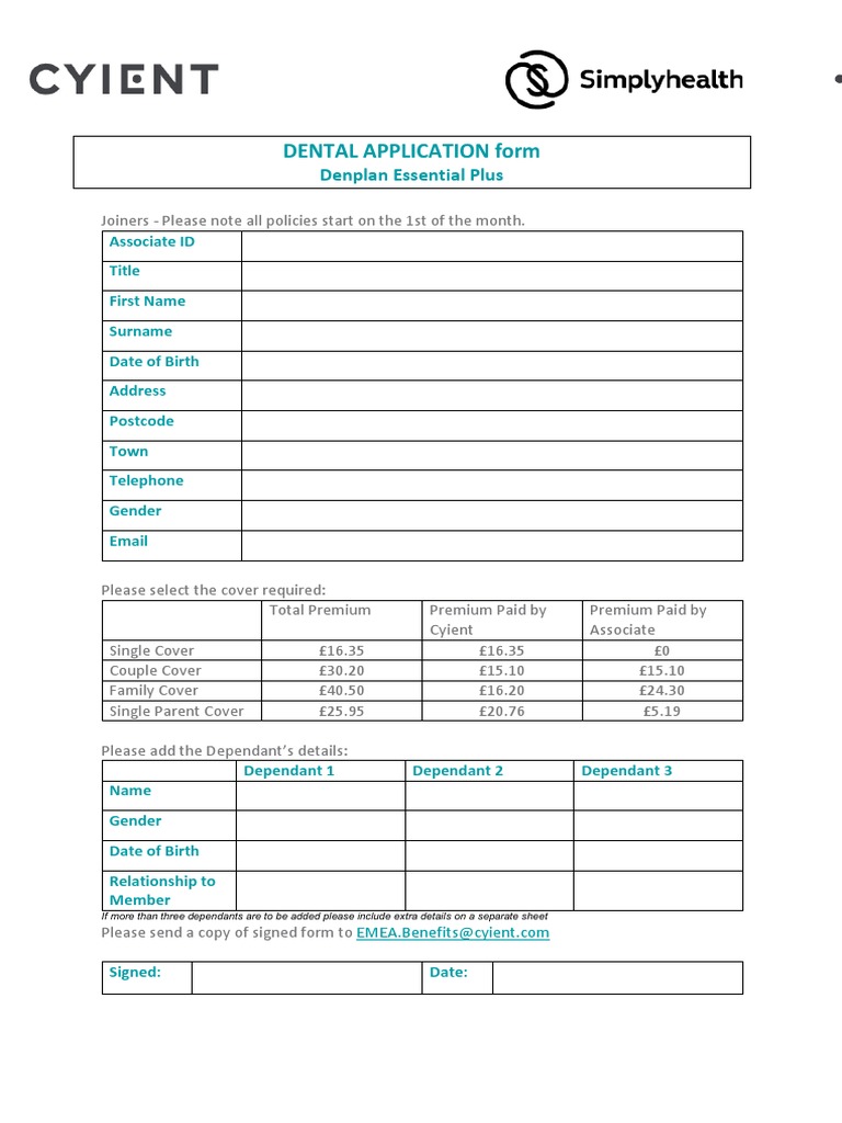 Dental Application Form: Denplan Essential Plus | PDF