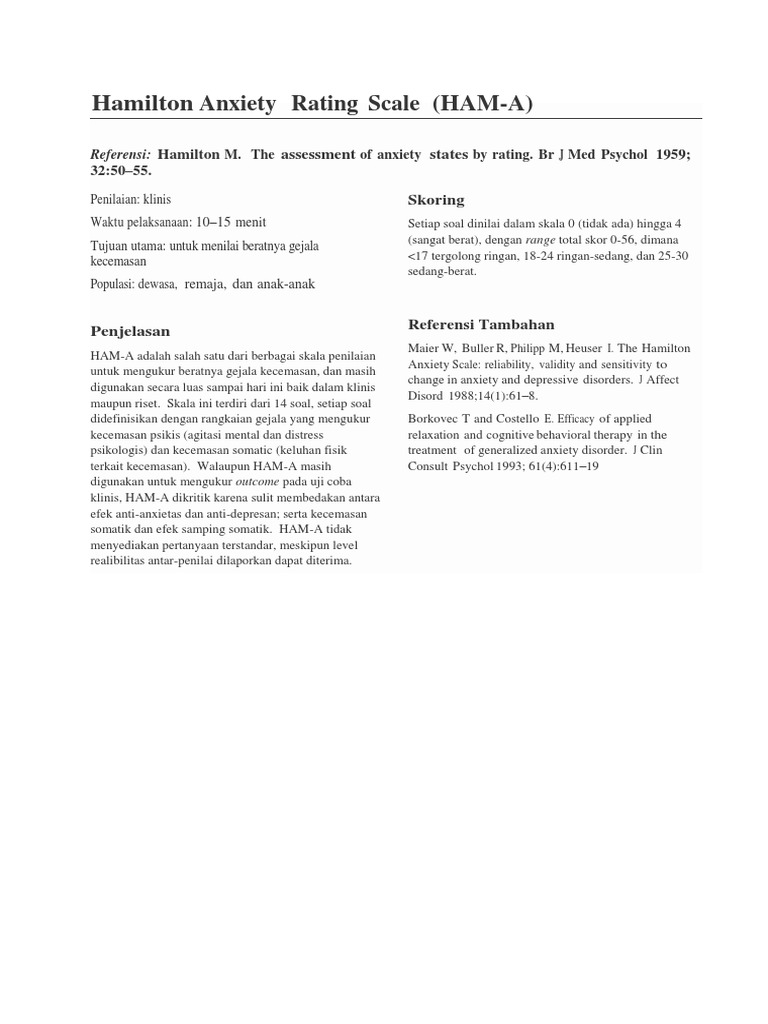 Hamilton Anxiety Rating Scale (Translated) | PDF