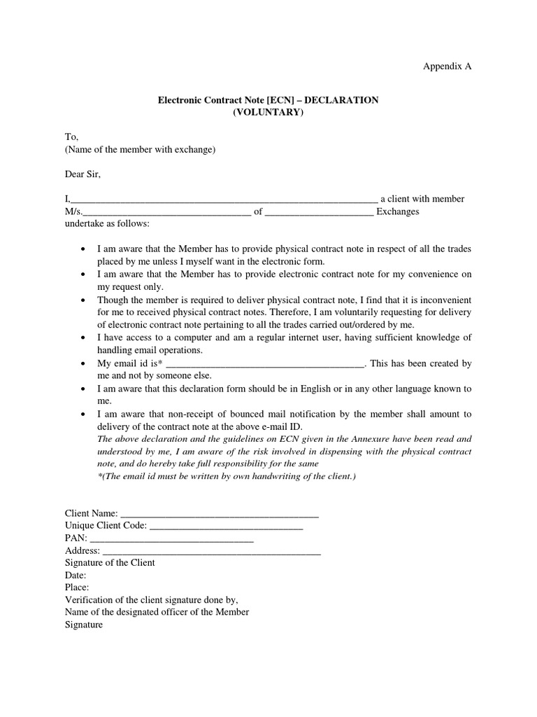 Electronic Contract Note (ECN) - DECLARATION (Voluntary) | PDF